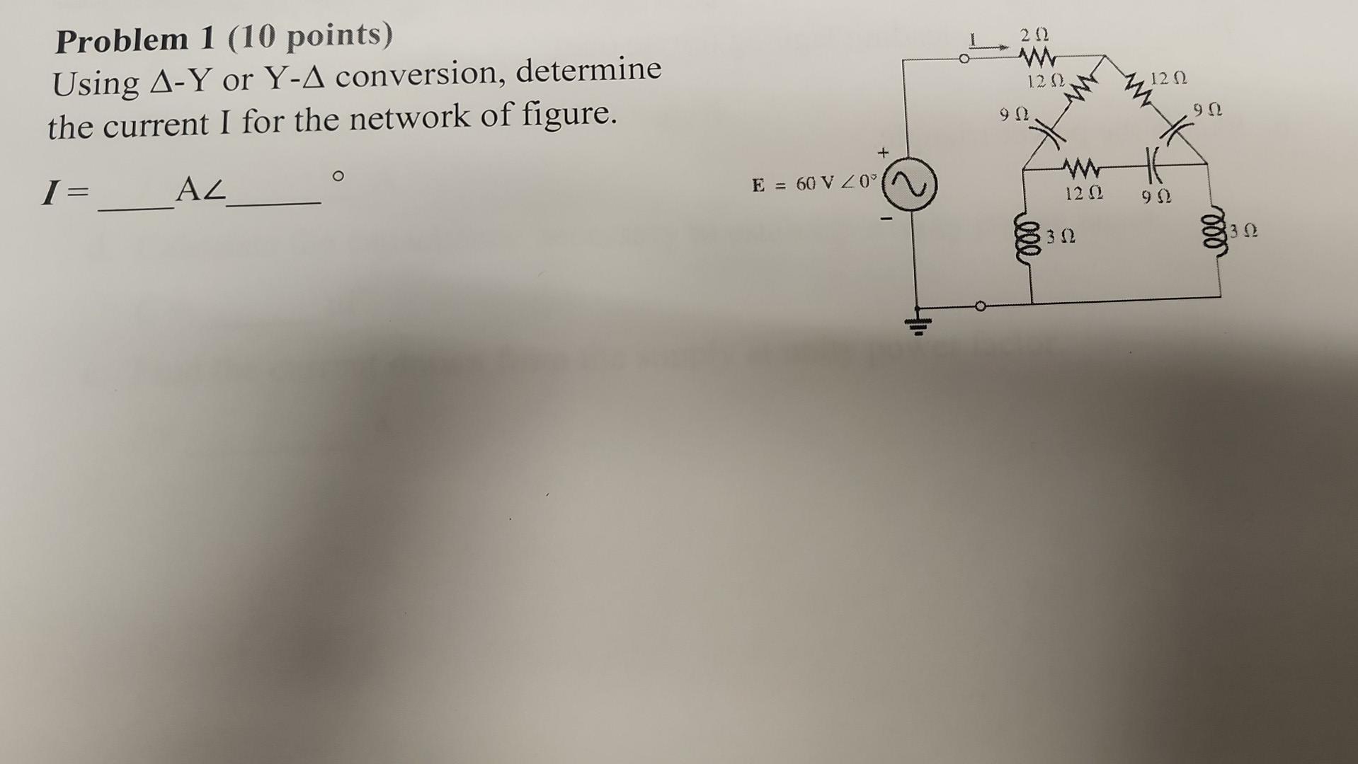 Solved Problem 1 (10 points) Using Δ−Y or Y−Δ conversion, | Chegg.com