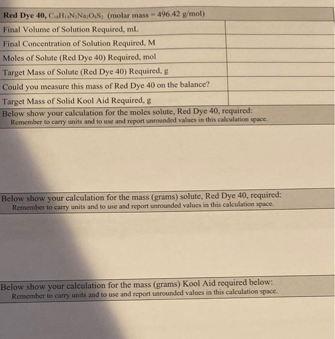 Part 2. Preparation of Red Dye 40 Solution from Solid | Chegg.com