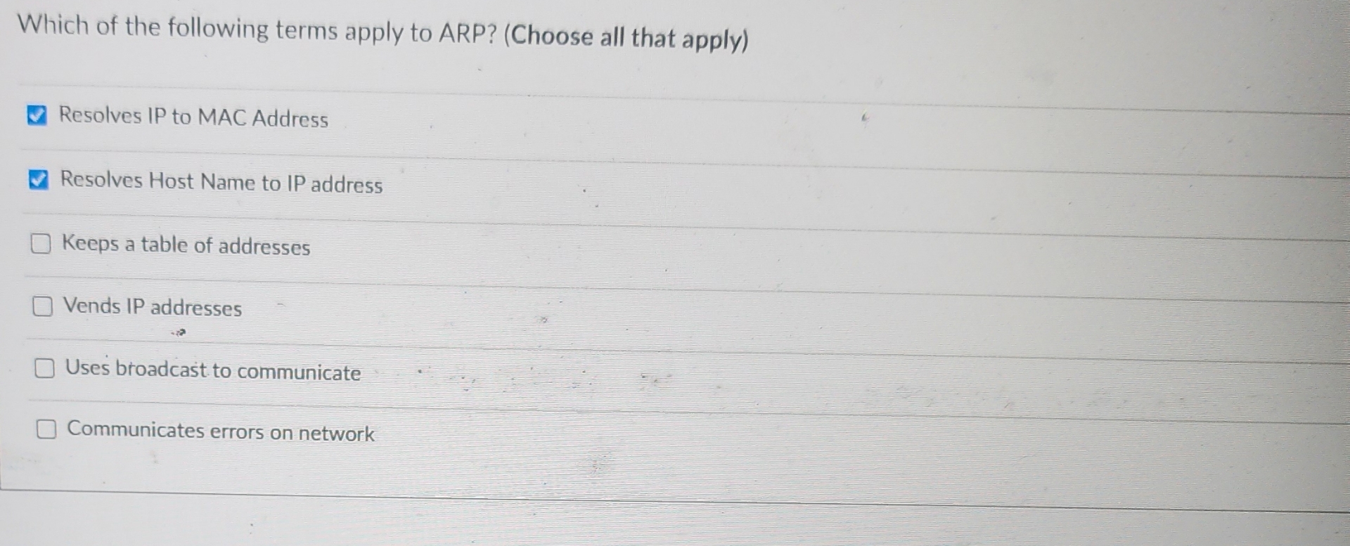 Solved Which of the following terms apply to ARP? (Choose | Chegg.com