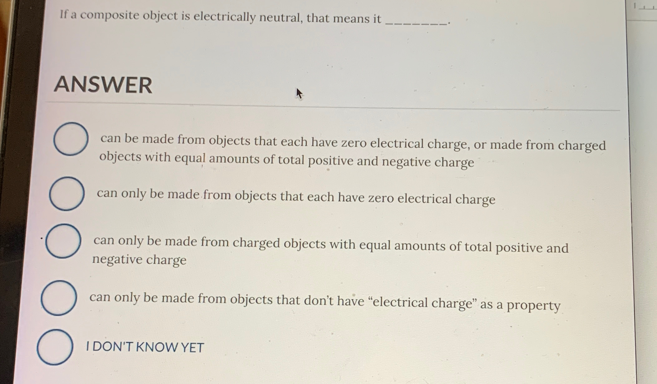 Solved If a composite object is electrically neutral, that | Chegg.com