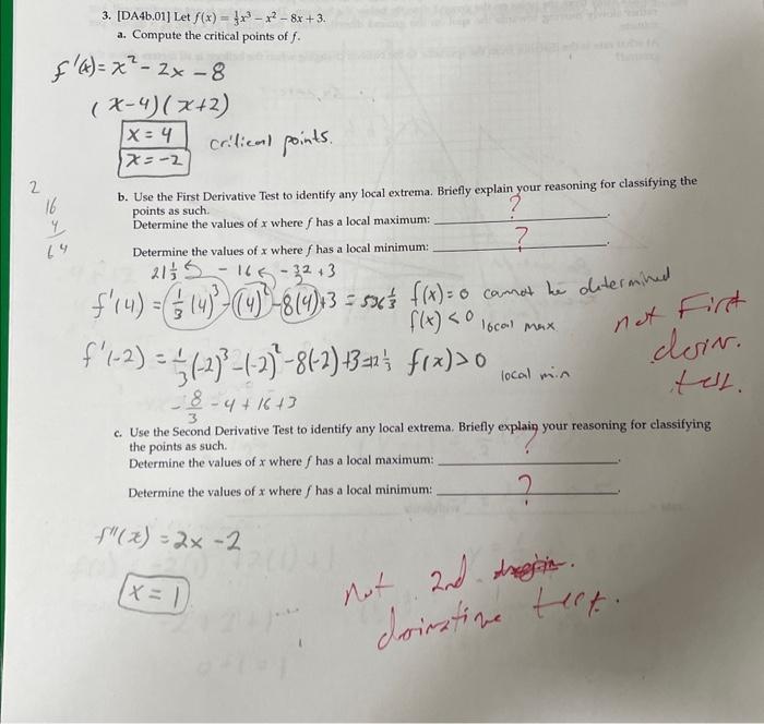 Solved 3. [DA4b,01] Let f(x)=31x3−x2−8x+3. a. Compute the | Chegg.com