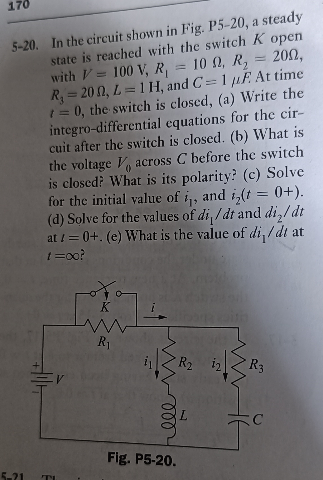 Solved ln the circuit shown in Fig. P5-20, ﻿a steady state | Chegg.com
