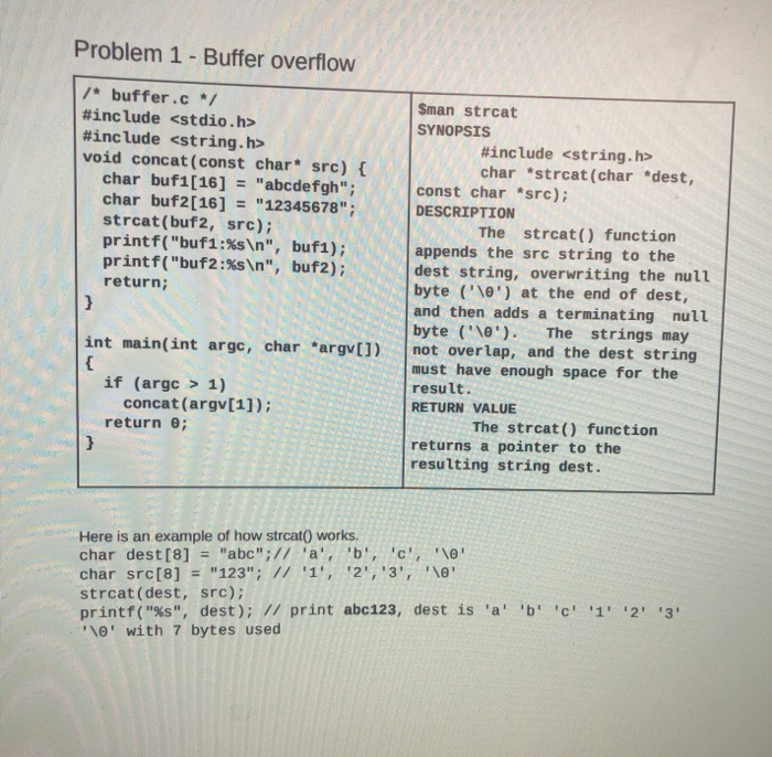 Problem 1 - Buffer overflow /* buffer.c*/ #include | Chegg.com