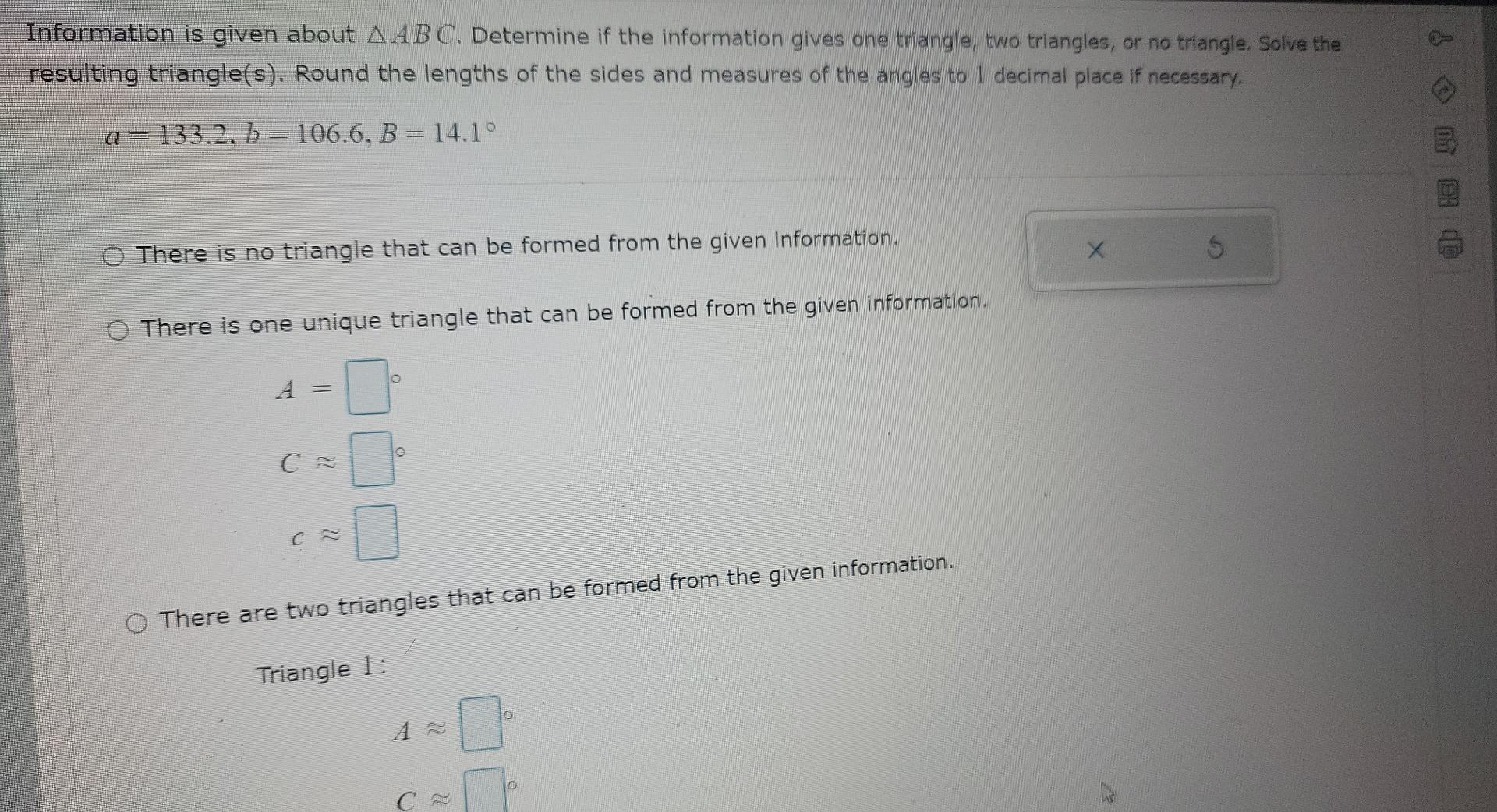Solved Information is given about AABC. Determine if the | Chegg.com