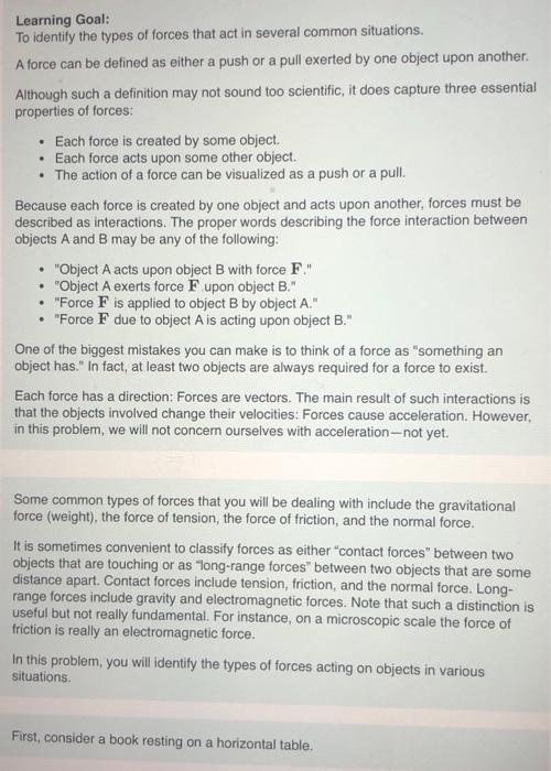 Solved To identify the types of forces that act in several | Chegg.com