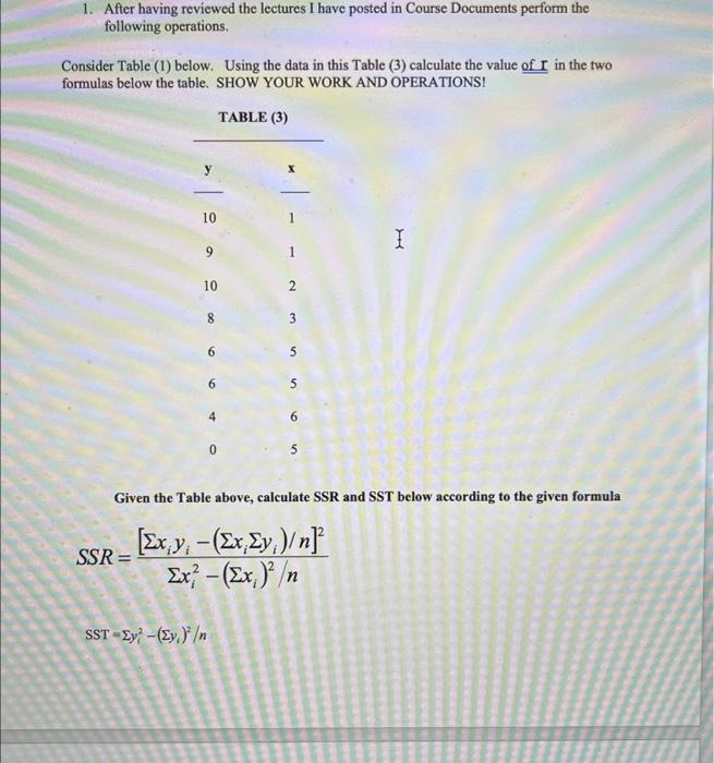 Solved 1. After having reviewed the lectures I have posted | Chegg.com