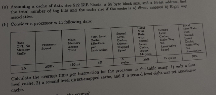 Solved (a) ﻿Assuming a cache of data size 512 ﻿KiB blocks, a | Chegg.com