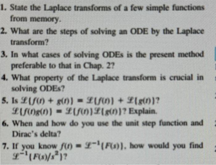 Solved 1. State the Laplace transforms of a few simple | Chegg.com