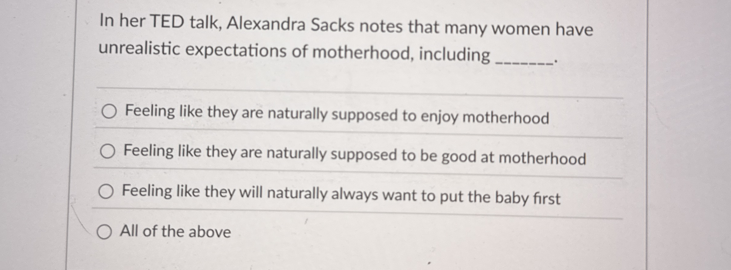 High Quality SOLUTION In her TED talk, Alexandra Sacks notes that many ...