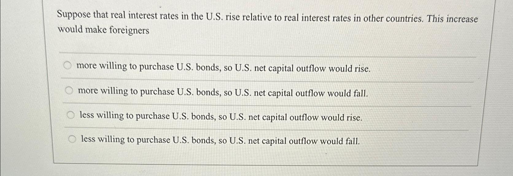 Solved Suppose that real interest rates in the U.S. ﻿rise | Chegg.com