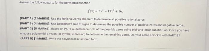 Solved Answer the following parts for the polynomial | Chegg.com