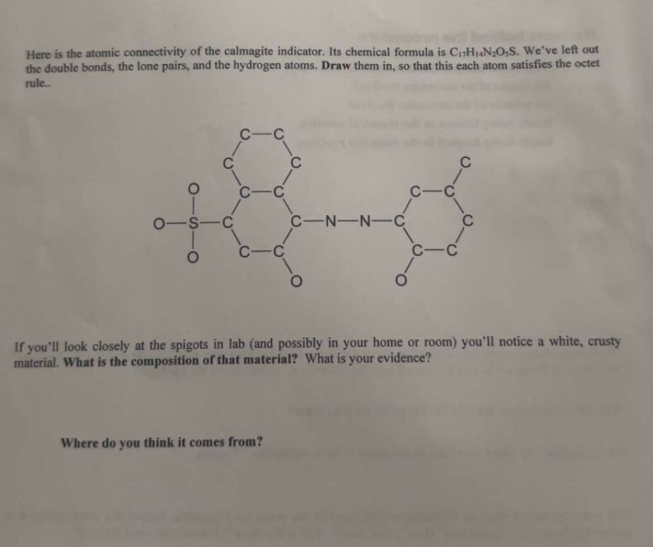 Solved Here is the atomic connectivity of the calmagite | Chegg.com
