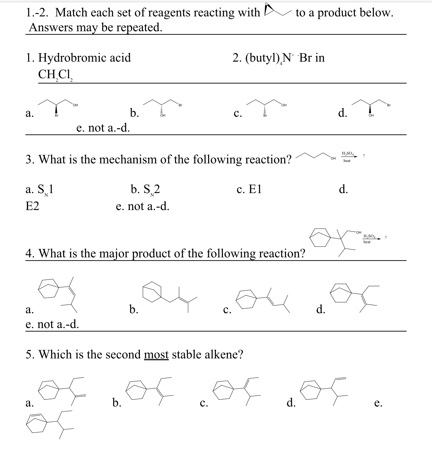 Solved 1.-2. ﻿Match each set of reagents reacting with Δ ﻿to | Chegg.com