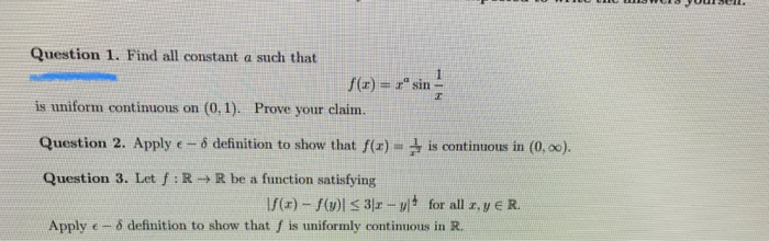 Solved Question 1. Find all constant a such that is uniform | Chegg.com
