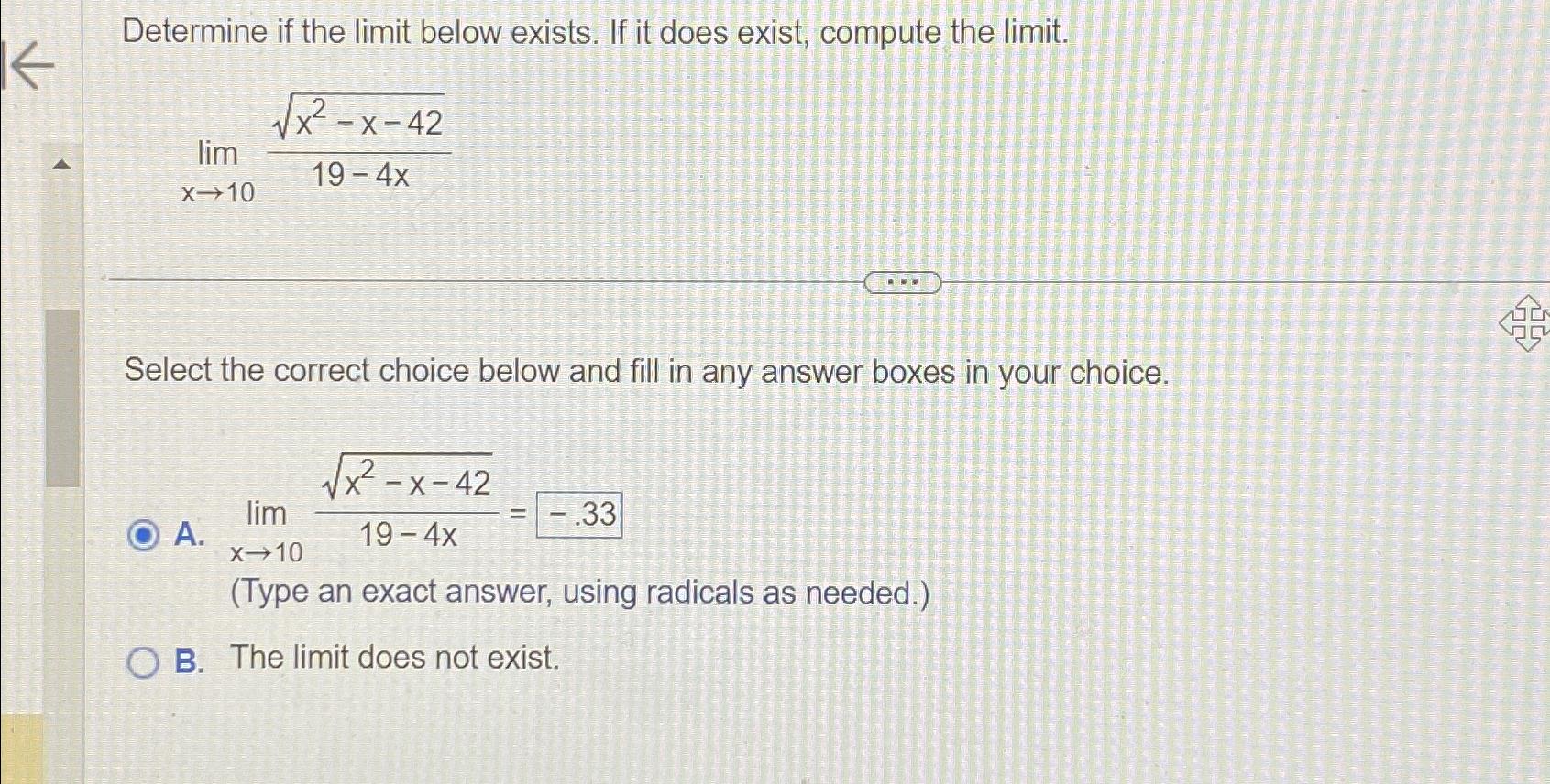 Solved Determine If The Limit Below Exists If It Does 1266