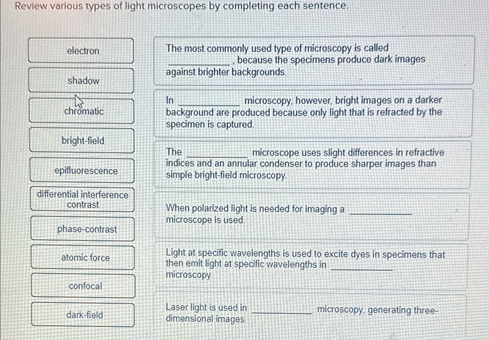 Solved Review various types of light microscopes by | Chegg.com