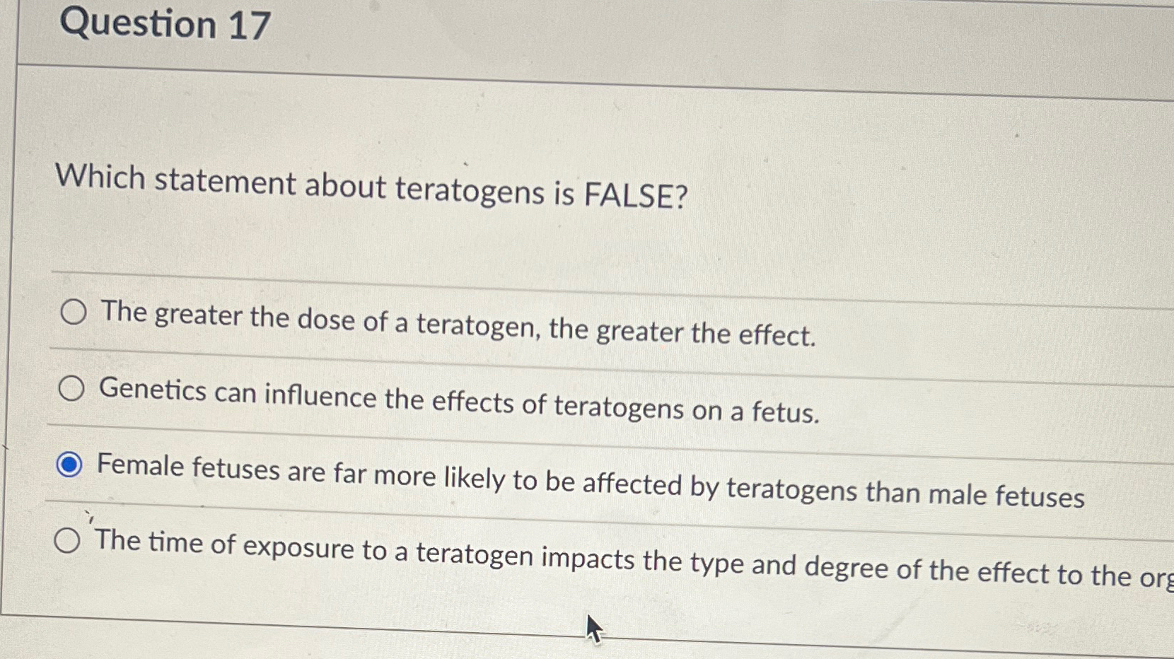 Solved Question 17Which statement about teratogens is | Chegg.com
