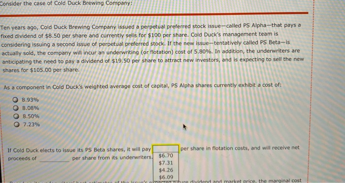 Solved Consider the case of Cold Duck Brewing Company: Ten | Chegg.com
