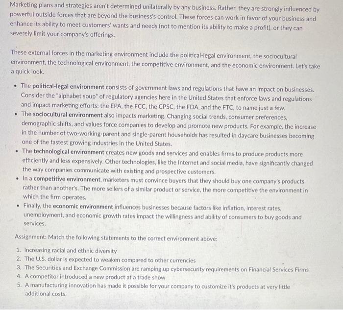 Solved Marketing plans and strategies aren't determined | Chegg.com