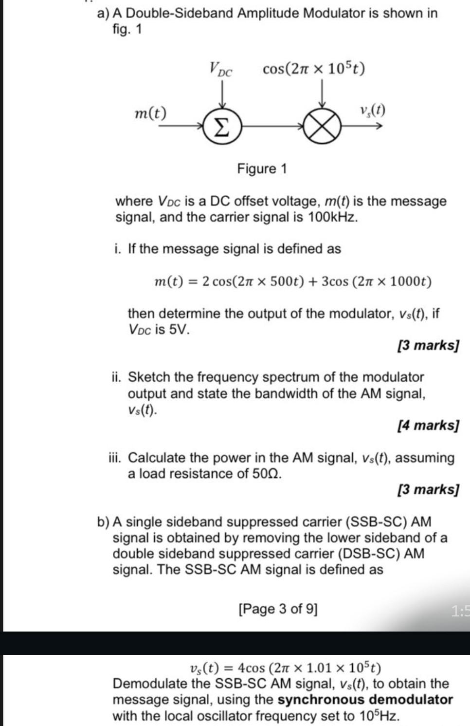 Solved a) A Double-Sideband Amplitude Modulator is shown in | Chegg.com