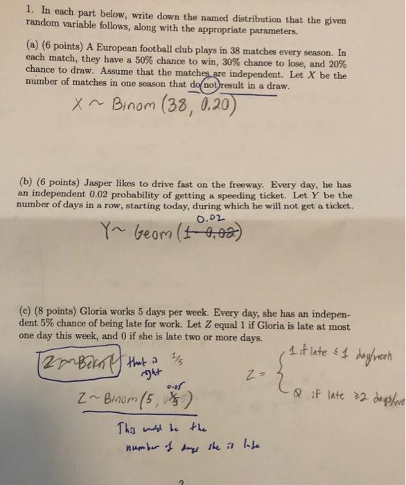 Solved 1. In each part below, write down the named | Chegg.com