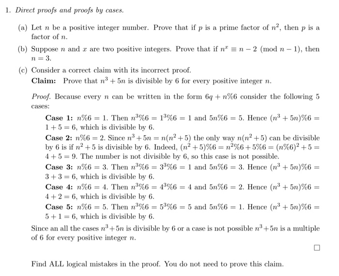 Solved 1. Direct proofs and proofs by cases. (a) Let n be a | Chegg.com