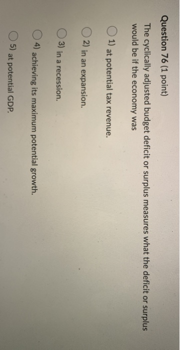 Solved Question 76 (1 point) The cyclically adjusted budget | Chegg.com