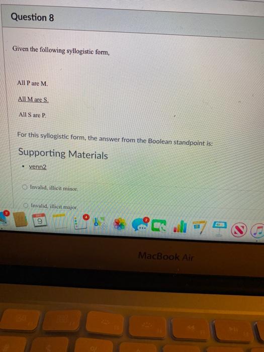 Solved Question 8 Given the following syllogistic form, All | Chegg.com