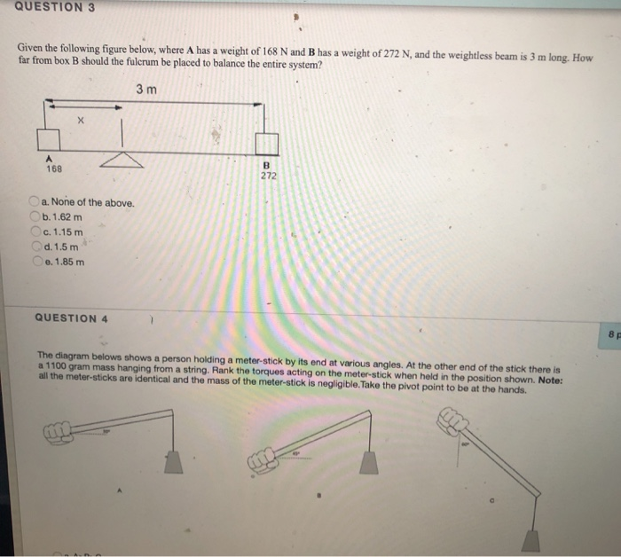 Solved Two forces act on a massless stick as shown in the | Chegg.com