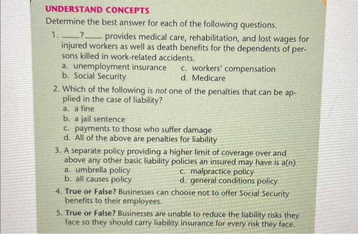 Solved UNDERSTAND CONCEPTS Determine the best answer for | Chegg.com