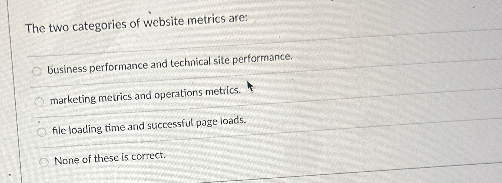 Solved The two categories of website metrics are:business | Chegg.com