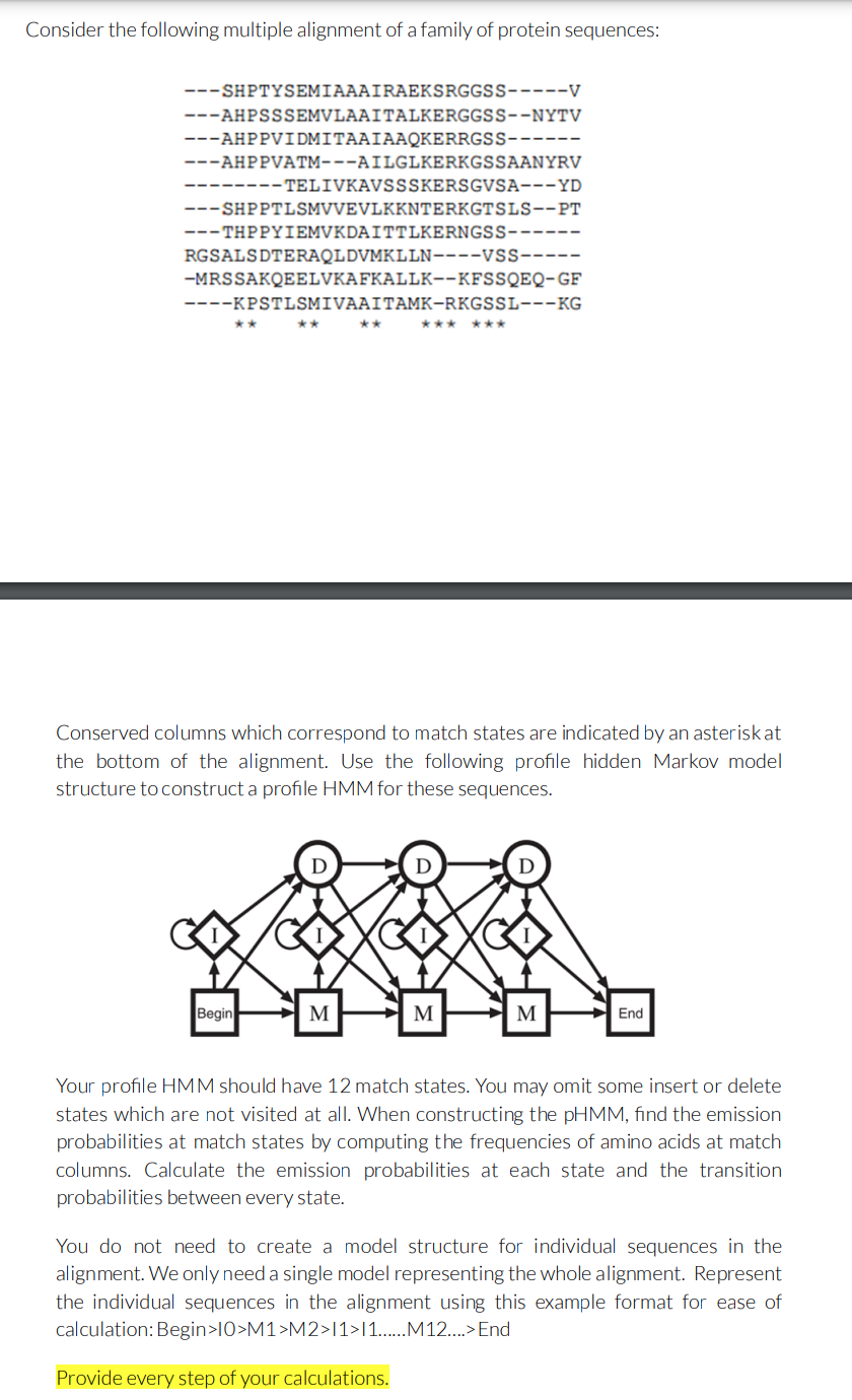 Solved Consider the following multiple alignment of a family | Chegg.com