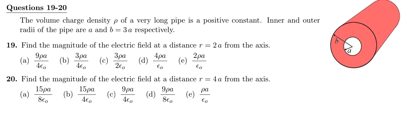 Solved Questions 19-20The volume charge density ρ ﻿of a very | Chegg.com
