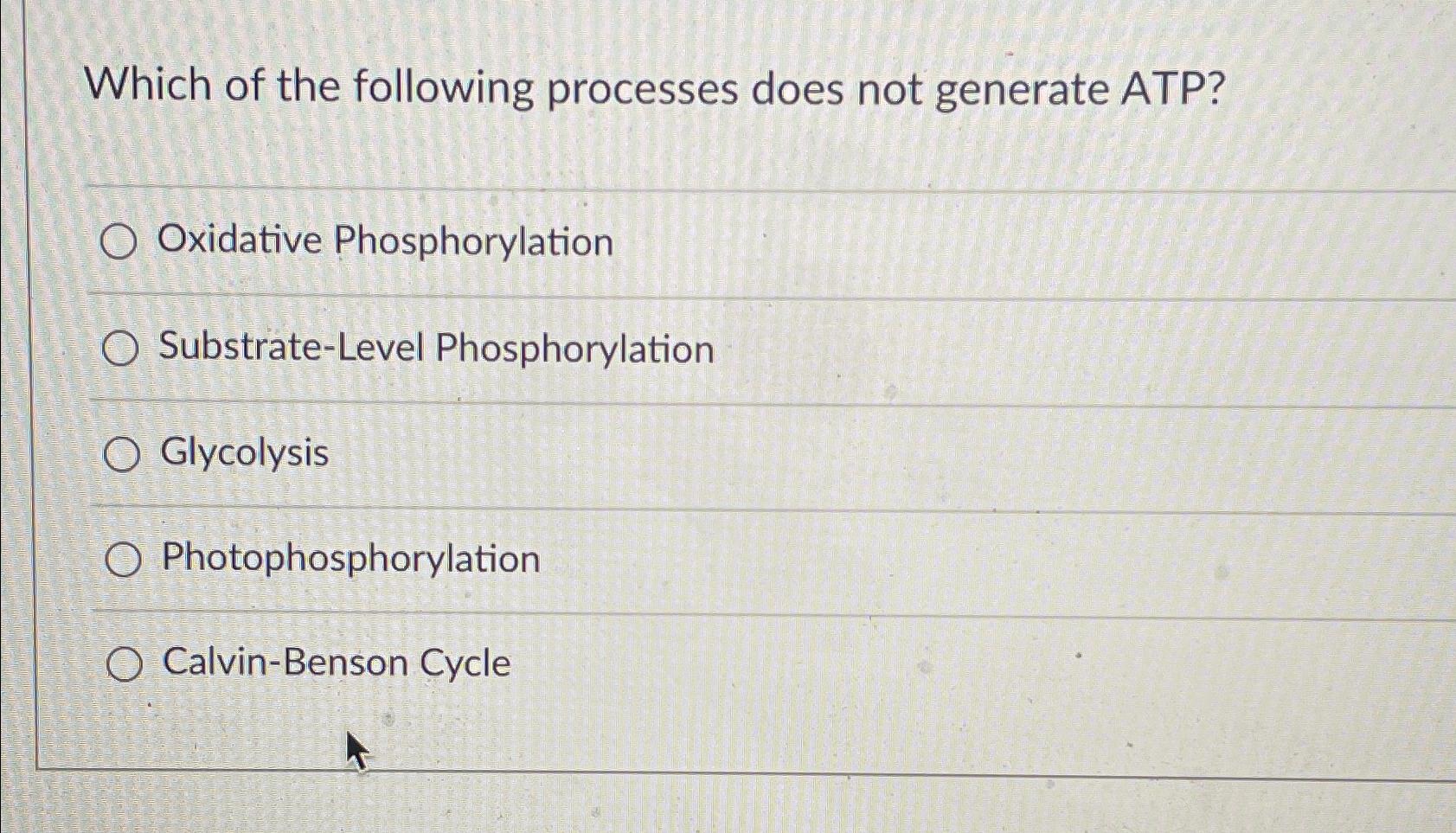 Solved Which of the following processes does not generate | Chegg.com
