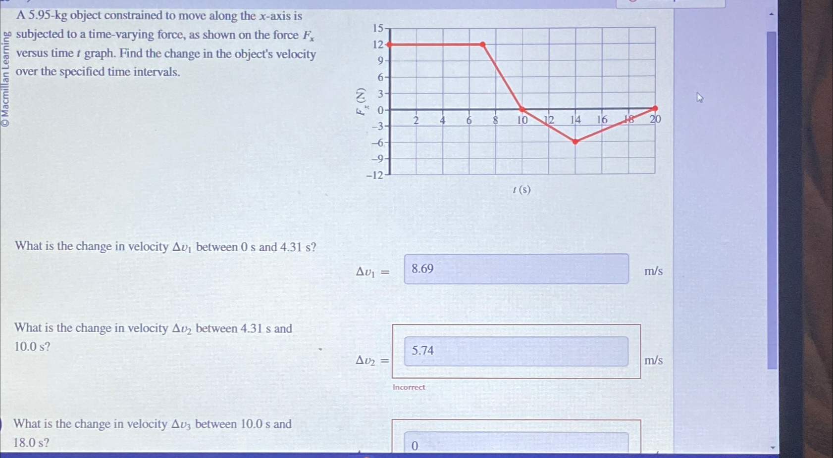Solved A 5.95-kg ﻿object constrained to move along the | Chegg.com