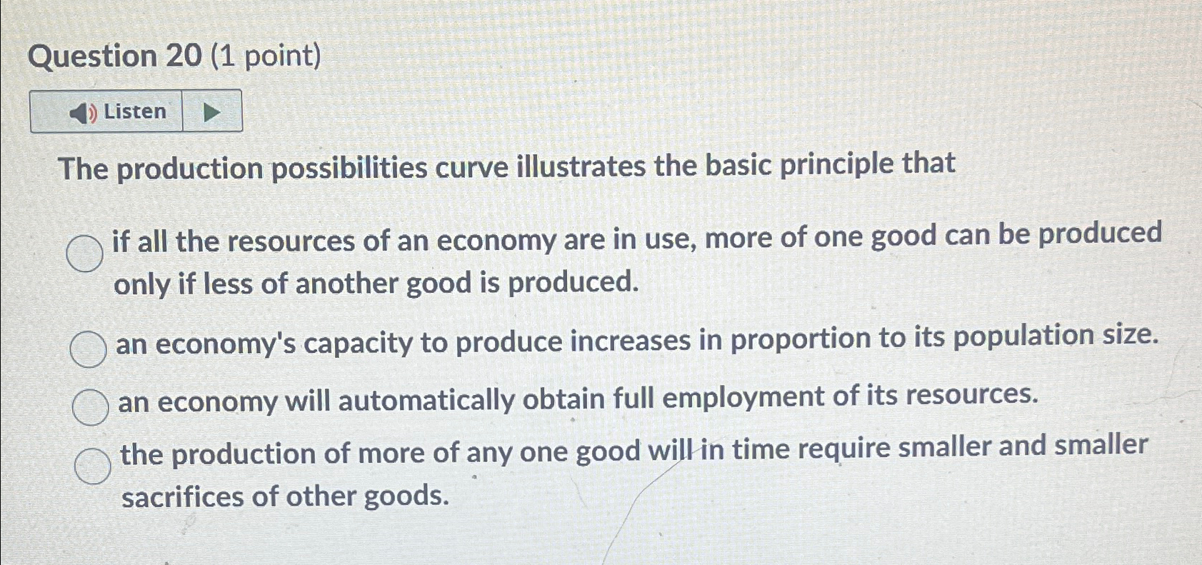 Solved Question 20 (1 point)ListenThe production | Chegg.com Solved Question 20 (1 point)ListenThe production | Chegg.com