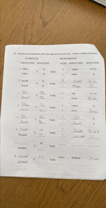 Solved Using the given information, fill in the unknowns for | Chegg.com