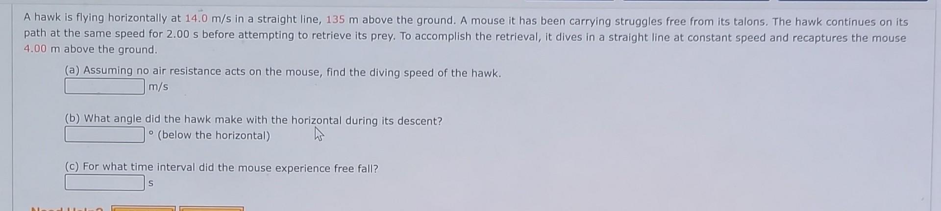 Solved A hawk is flying horizontally at 14.0 m/s in a | Chegg.com
