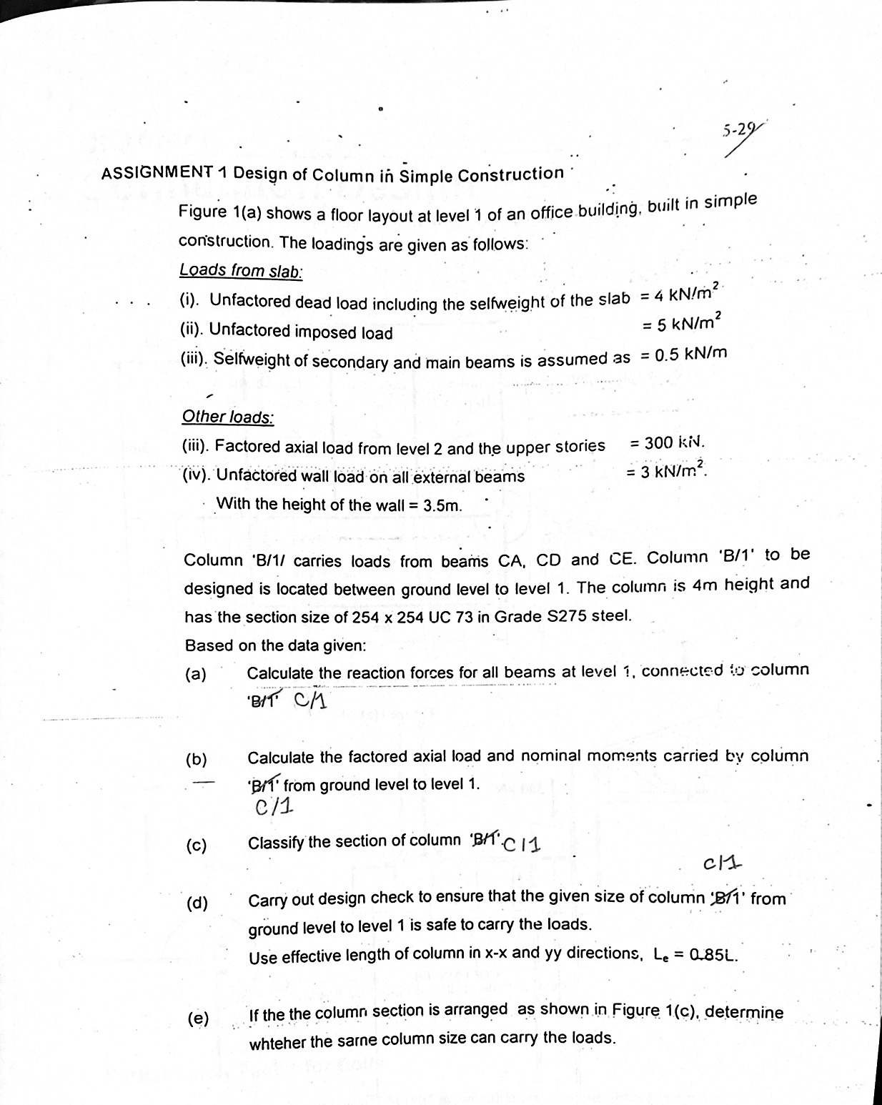 Solved ASSIGNMENT 1 ﻿Design of Column in Simple | Chegg.com