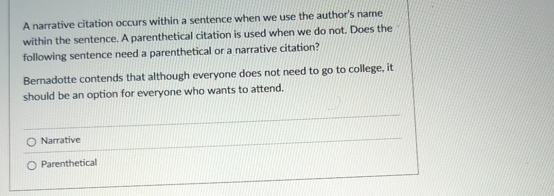 High Quality SOLUTION A narrative citation occurs within a sentence ...