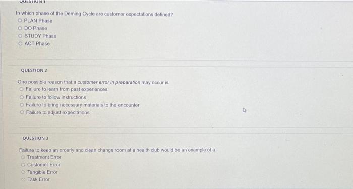 Solved QUESTION in which phase of the Deming Cycle are | Chegg.com