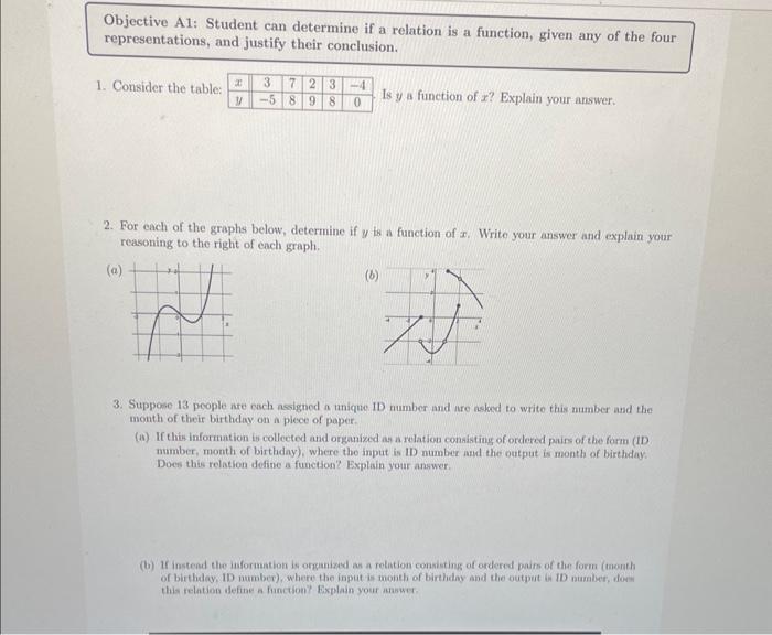 Solved Objective A1: Student can determine if a relation is | Chegg.com