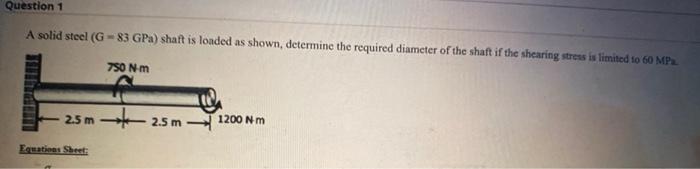 Solved Question 1 A solid steel (G-83 GPa) shaft is loaded | Chegg.com