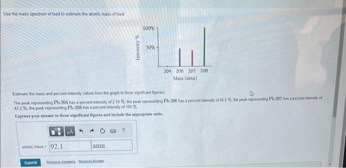 Solved Use the mass spectrum of lead to estimate the atomic | Chegg.com