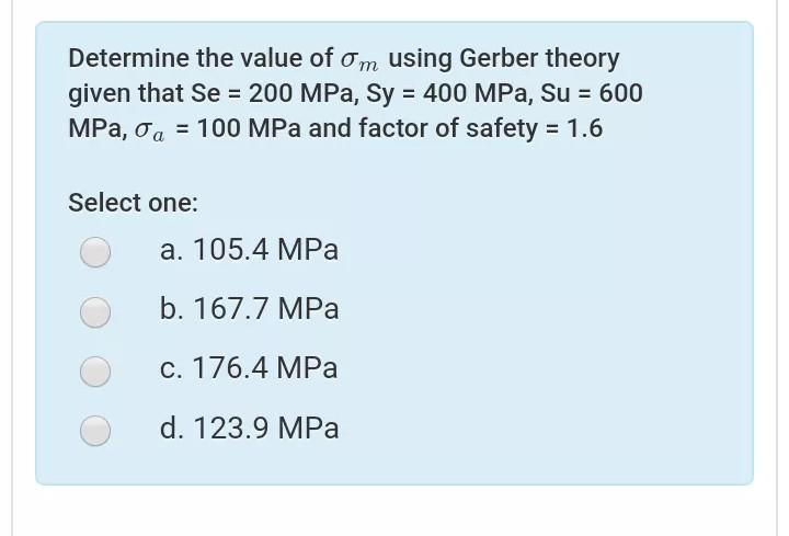 Solved Determine the value of Om using Gerber theory given | Chegg.com