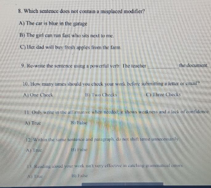 Solved 8. Which sentence does not contain a misplaced | Chegg.com
