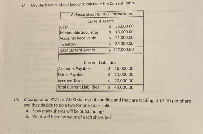 Solved 13. Use the balance sheet below to calculate the | Chegg.com