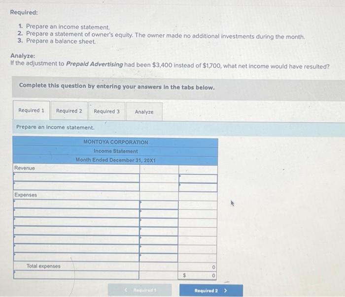 Solved Required 1 Prepare An Income Statement 2 Prepare