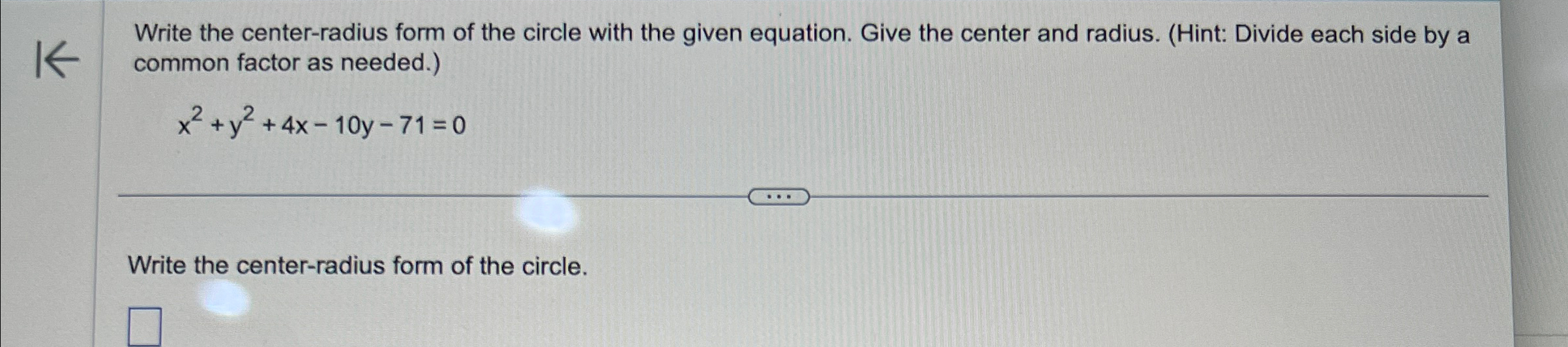 Solved Write the center-radius form of the circle with the | Chegg.com