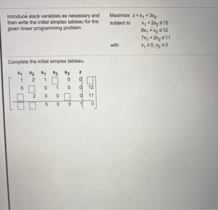 Solved Introduce slack variables as necessary and then write | Chegg.com